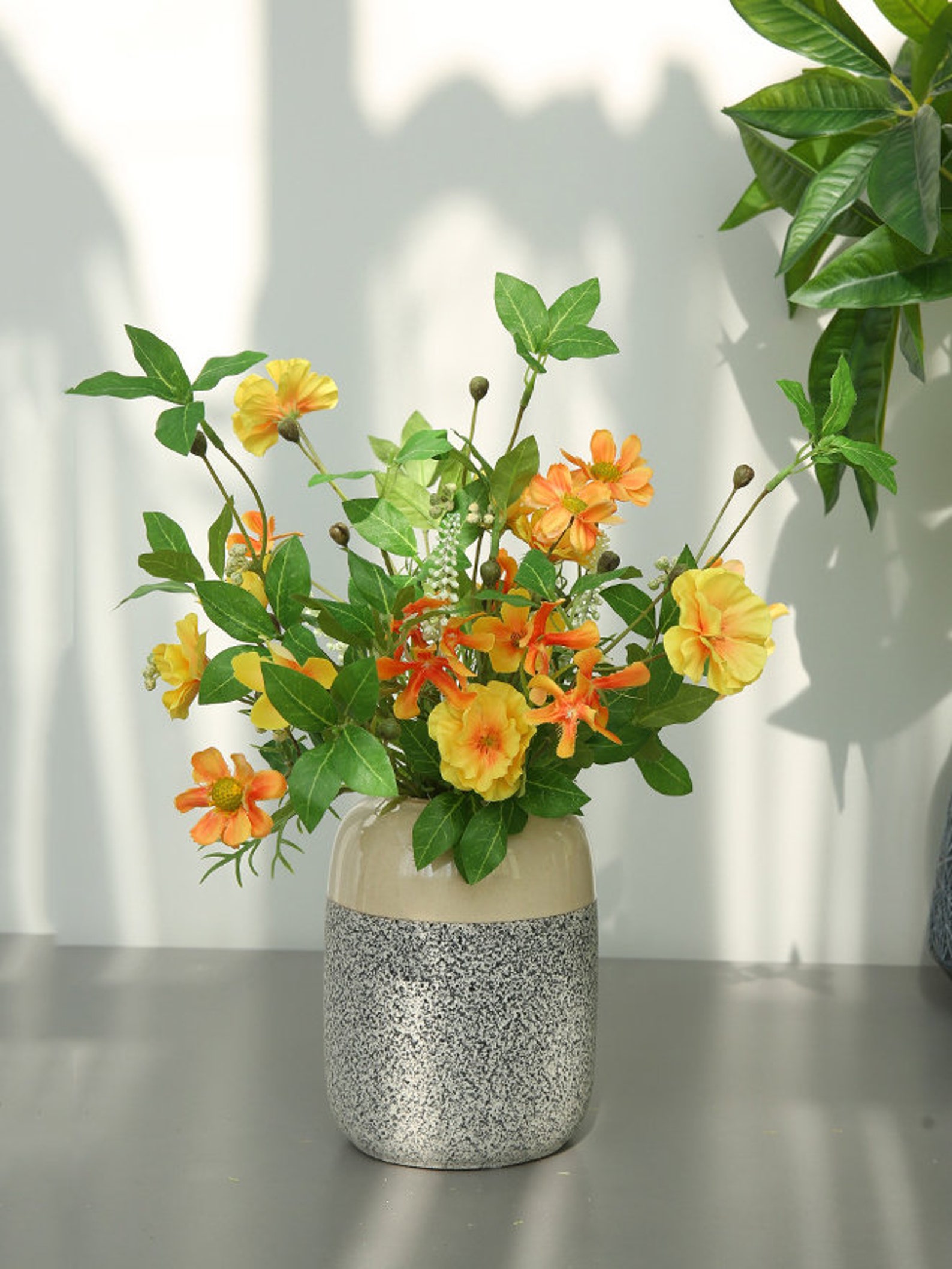 Fake Cosmos Daisy Bouquet With Leaves, Small Wildflower Bundle ...