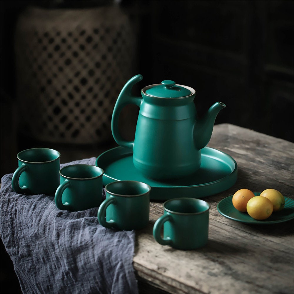 Ceramic Large Tea Set Porcelain Teapot Cup Tray Simple Design - Etsy
