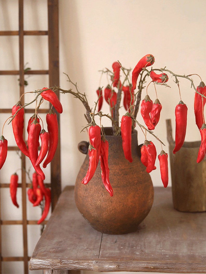 Artificial Hot Pepper Stem Rustic Dried Chilli Fruit Decor - Etsy