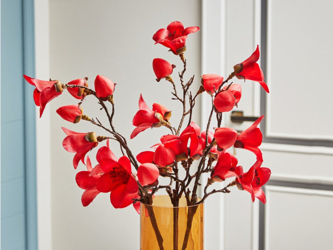 Real Touch Silk Cotton Flower With Buds, Fake Kapok Flower Branch ...