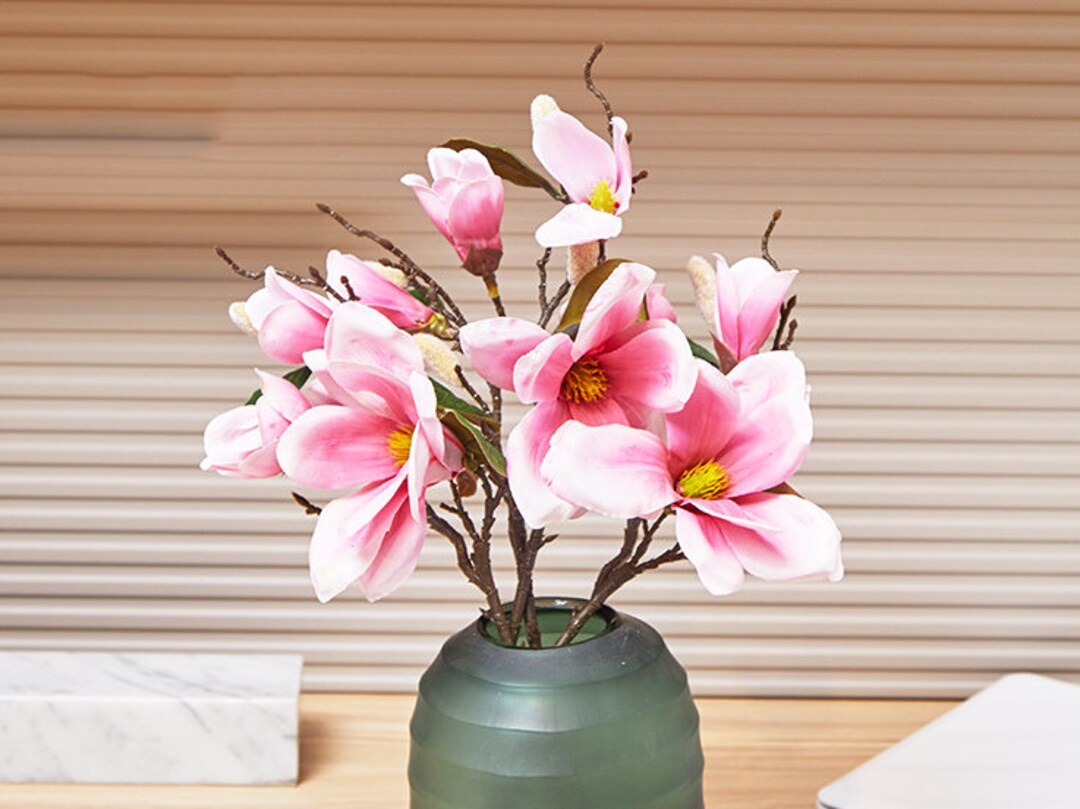 Fake Magnolia Flower Spray With Buds, Real Touch Petals, Artificial ...