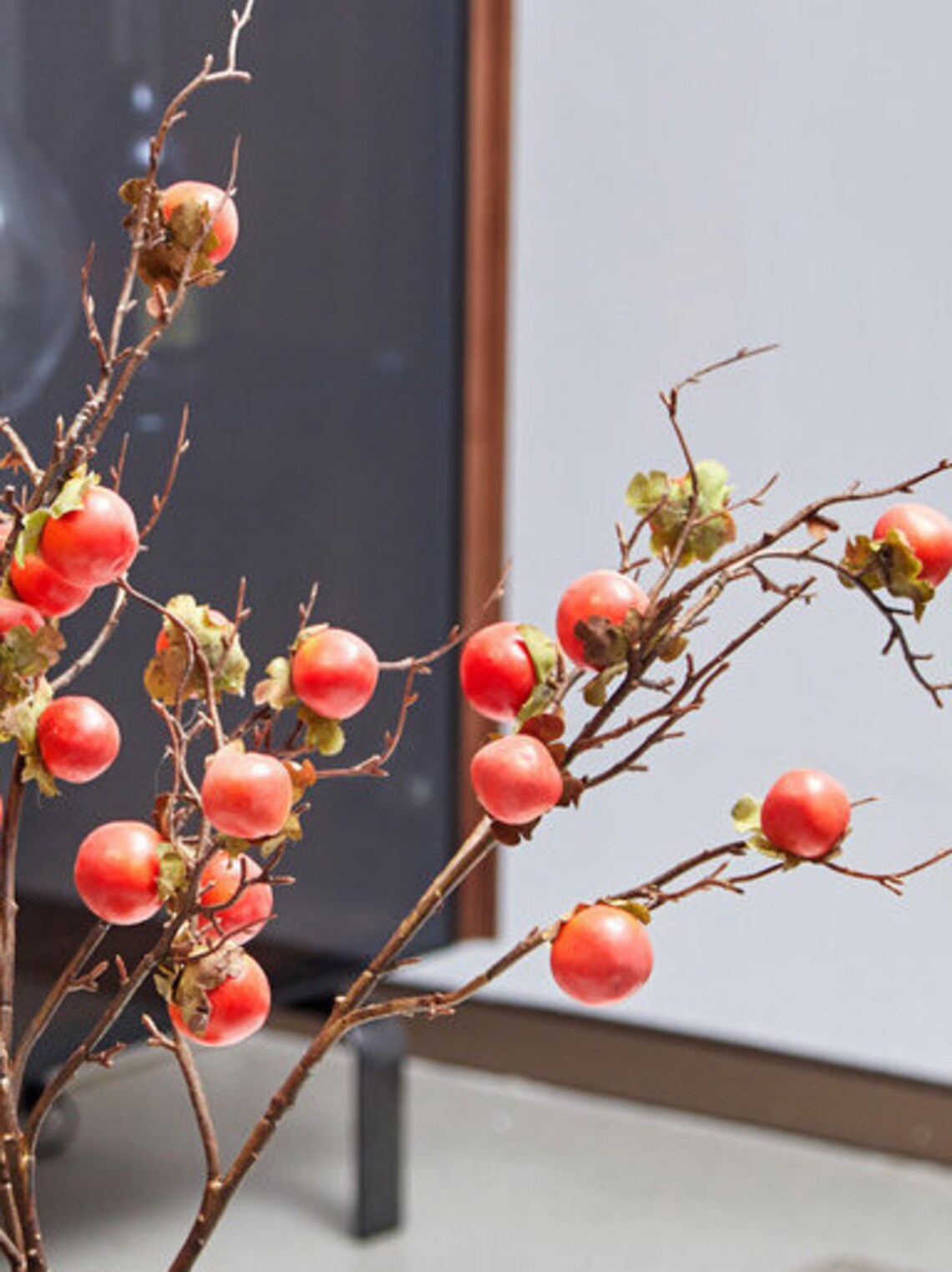 Small Persimmon Fruit Branch, Rustic Berry Stem, Fall Fruit Craft ...
