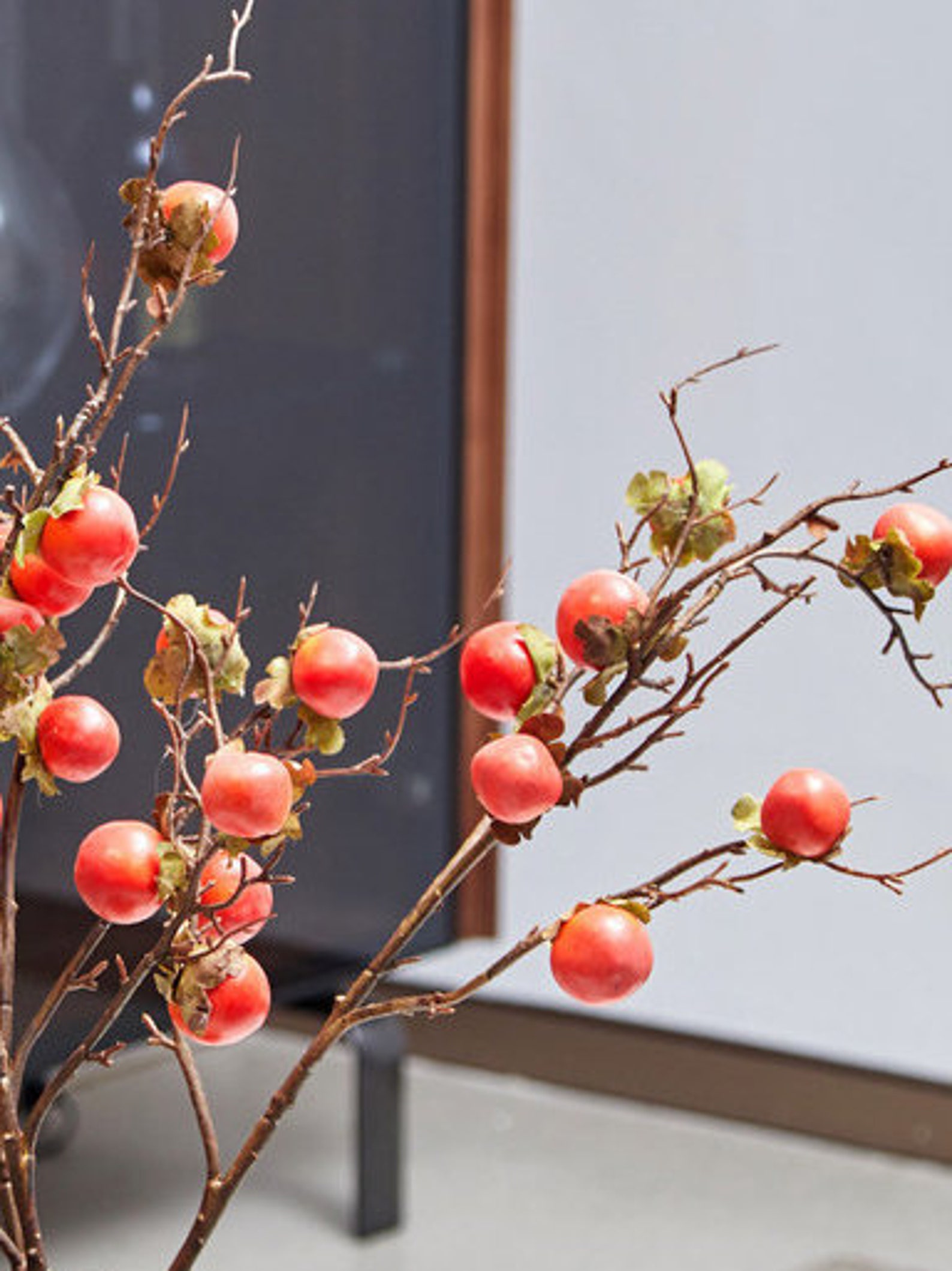 Small Persimmon Fruit Branch, Rustic Berry Stem, Fall Fruit Craft ...