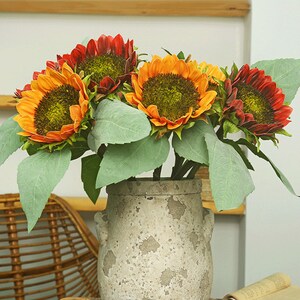 Fake Sunflower Stem With Leaves, Artificial Flower Craft, Rustic Floral ...