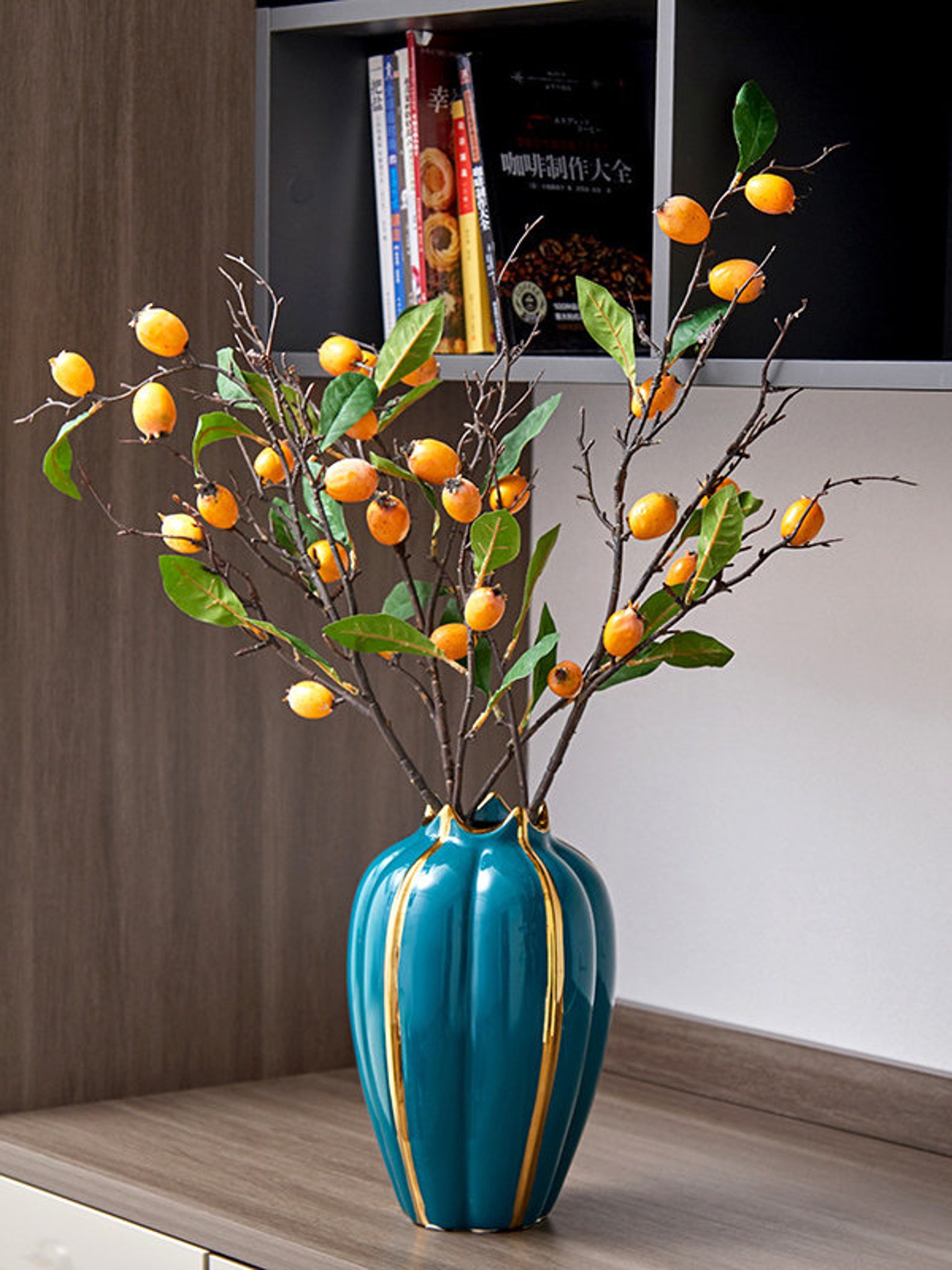 Loquat Fruit Long Branch With Leaves, Fake Berry Craft, Rustic Wild ...