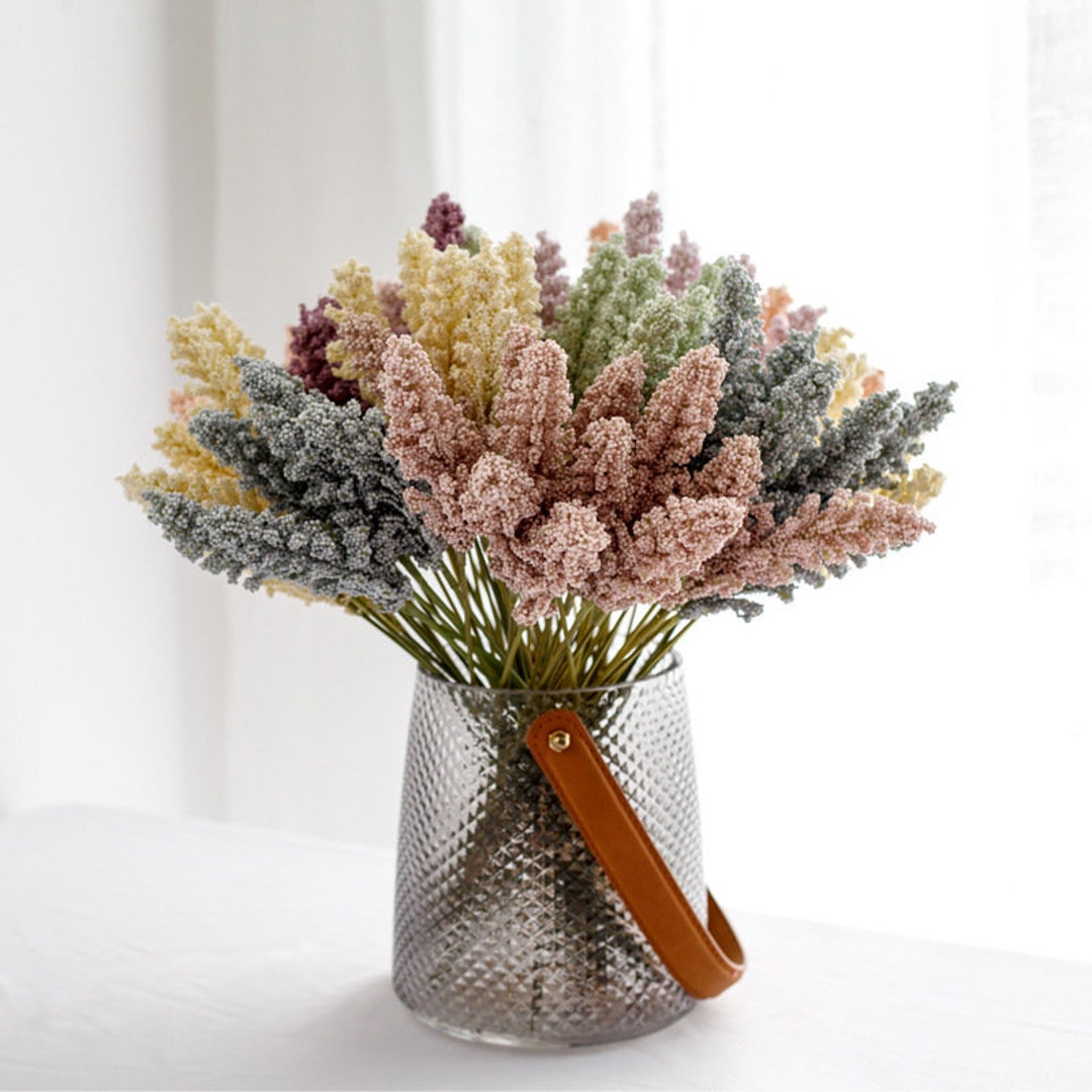 6 Stems Artificial Wheat Bouquet Fake Rice Bundle Faux Sorghum Bunch ...