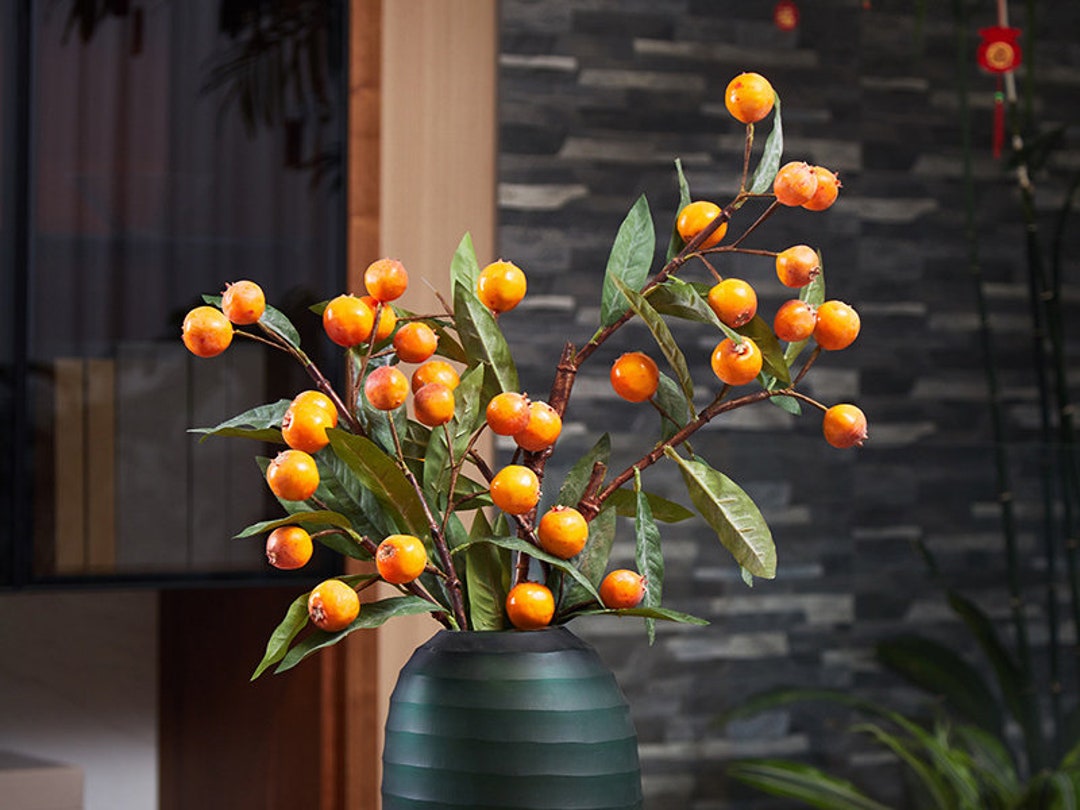 Loquat Fruit Branch With Foliage, Fake Berry Crafts, Rustic Wild Fruit ...