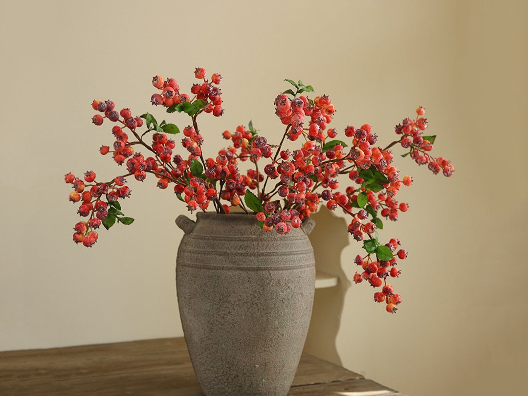 Blueberry Branch With Leaves, Fake Berry Crafts, Fall Rustic Fruits ...