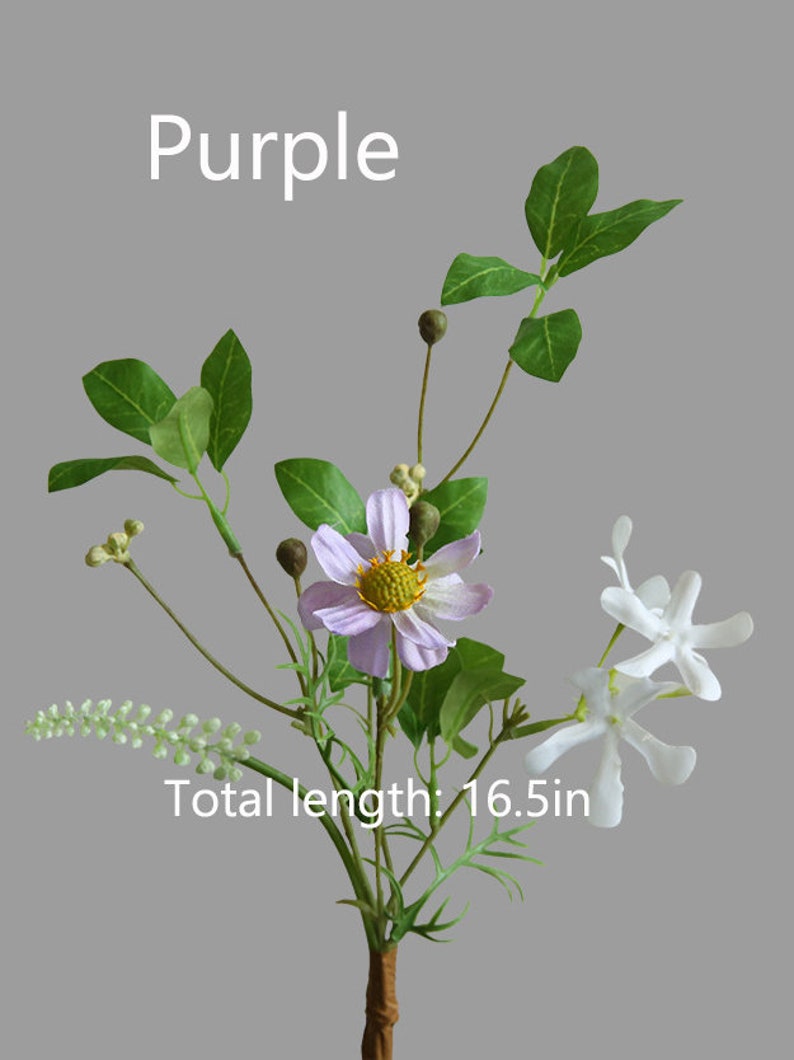 Fake Cosmos Daisy Bouquet With Leaves, Small Wildflower Bundle ...