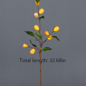 Fake Loquat Fruit Long Branch With Leaves, Autumn Rustic Berry Craft ...