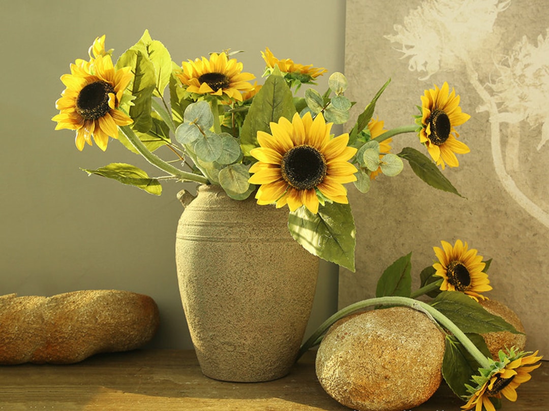 Real Touch Sunflower Stem With Leaves, Realistic Sunflower, Artificial ...