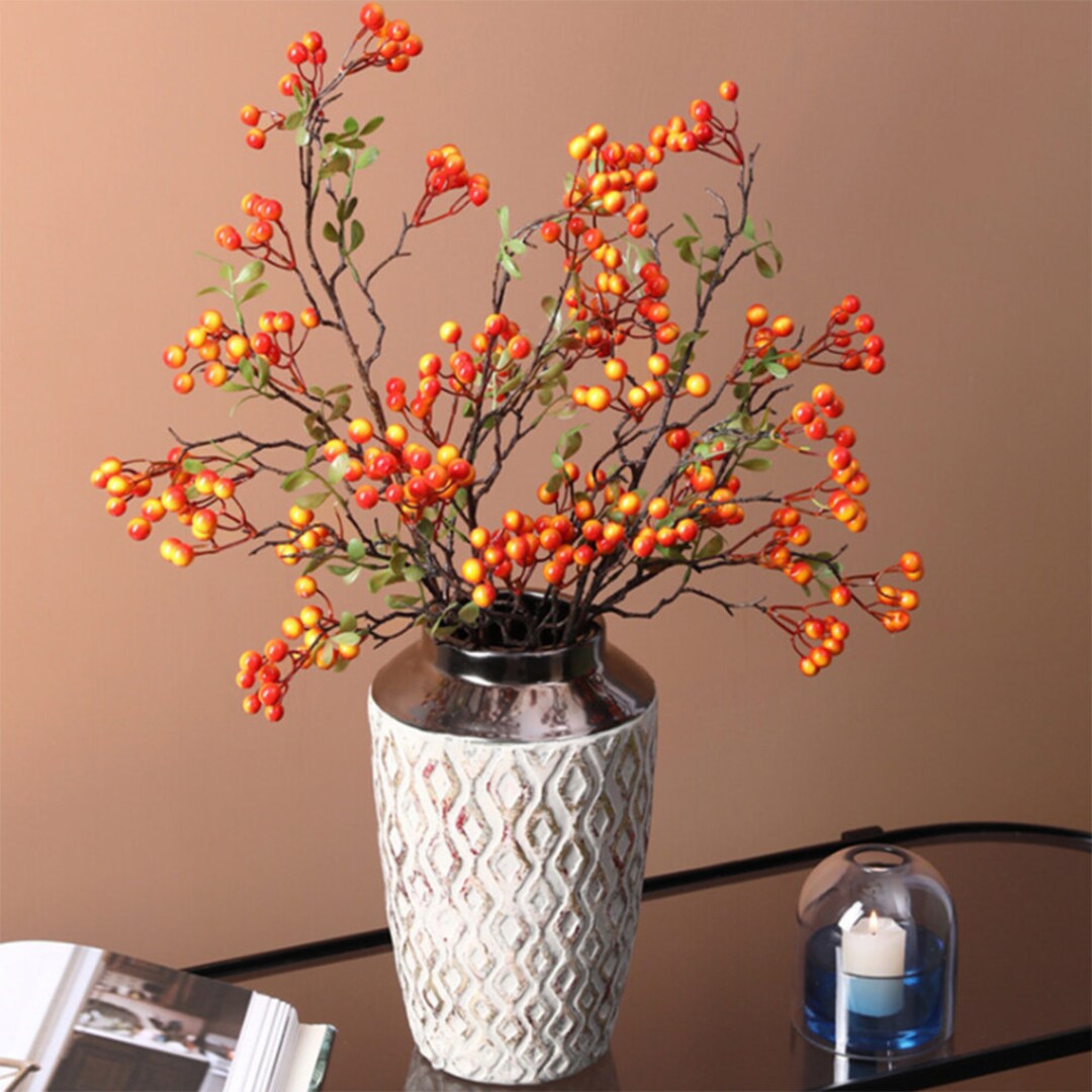 Quality Berry Stem With Leaf, Artificial Holly Fruit Branch, Fall Small ...