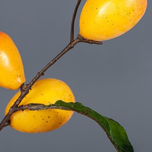 Fake Loquat Fruit Long Branch With Leaves, Autumn Rustic Berry Craft ...