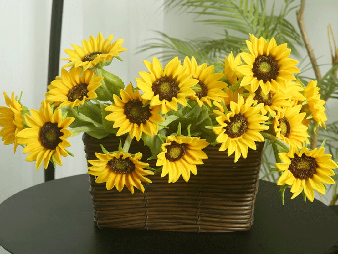 Fake Sunflower Individual Stem With Leaf, Artificial Flower Craft PU ...