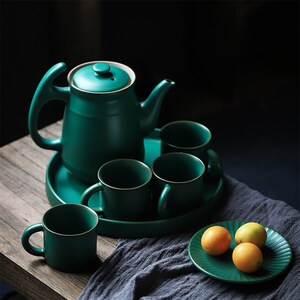 Ceramic Large Tea Set Porcelain Teapot Cup Tray Simple Design Home Use ...