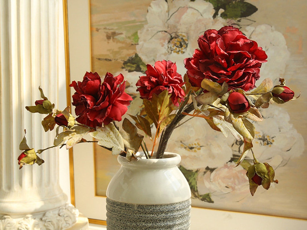 Dried Peony Sprigs With Buds, Artificial Flower, Vintage Home Floral ...