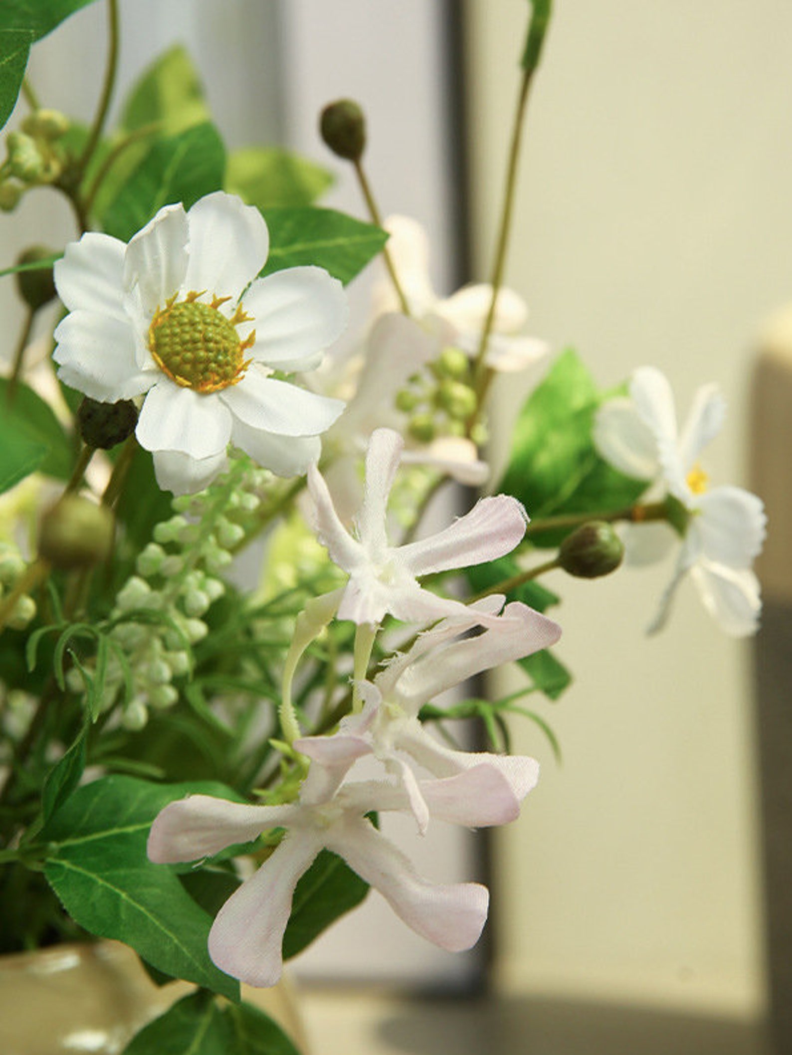 Fake Cosmos Daisy Bouquet With Leaves, Small Wildflower Bundle ...