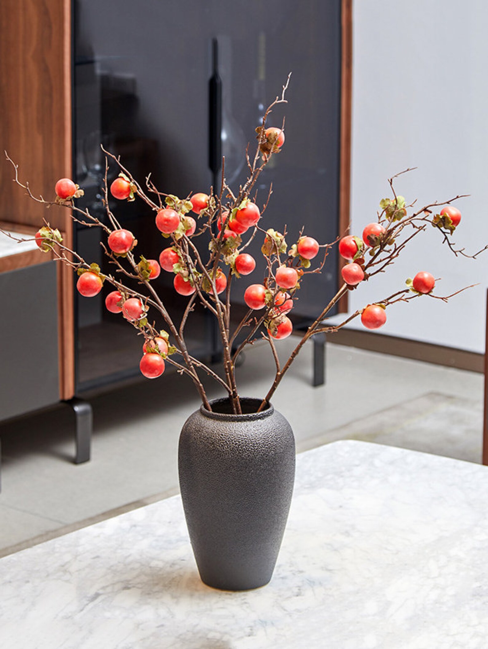Small Persimmon Fruit Branch, Rustic Berry Stem, Fall Fruit Craft ...