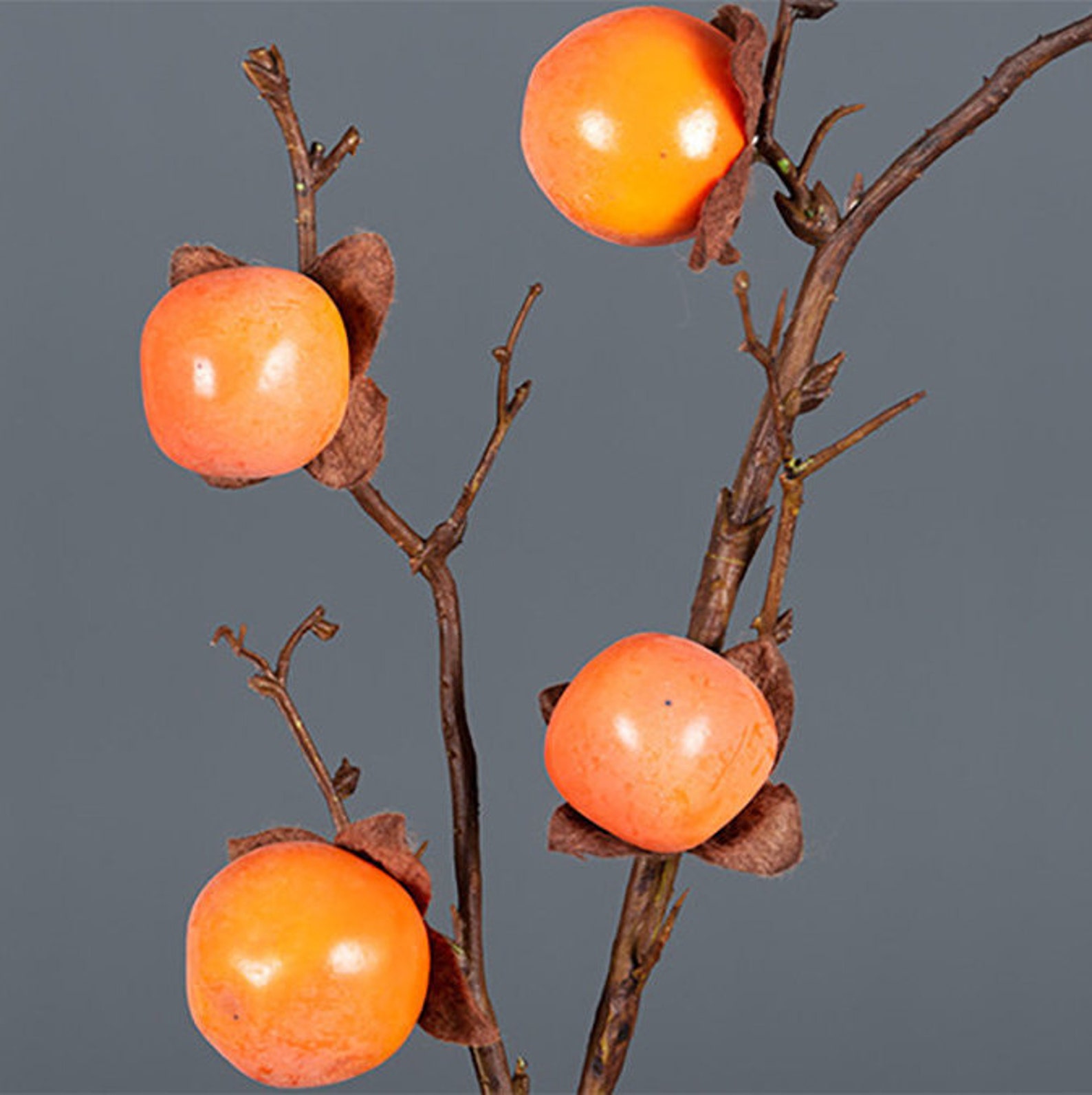 Artificial Persimmon Long Branch, Quality Fruit With Frost Stem, Fall ...