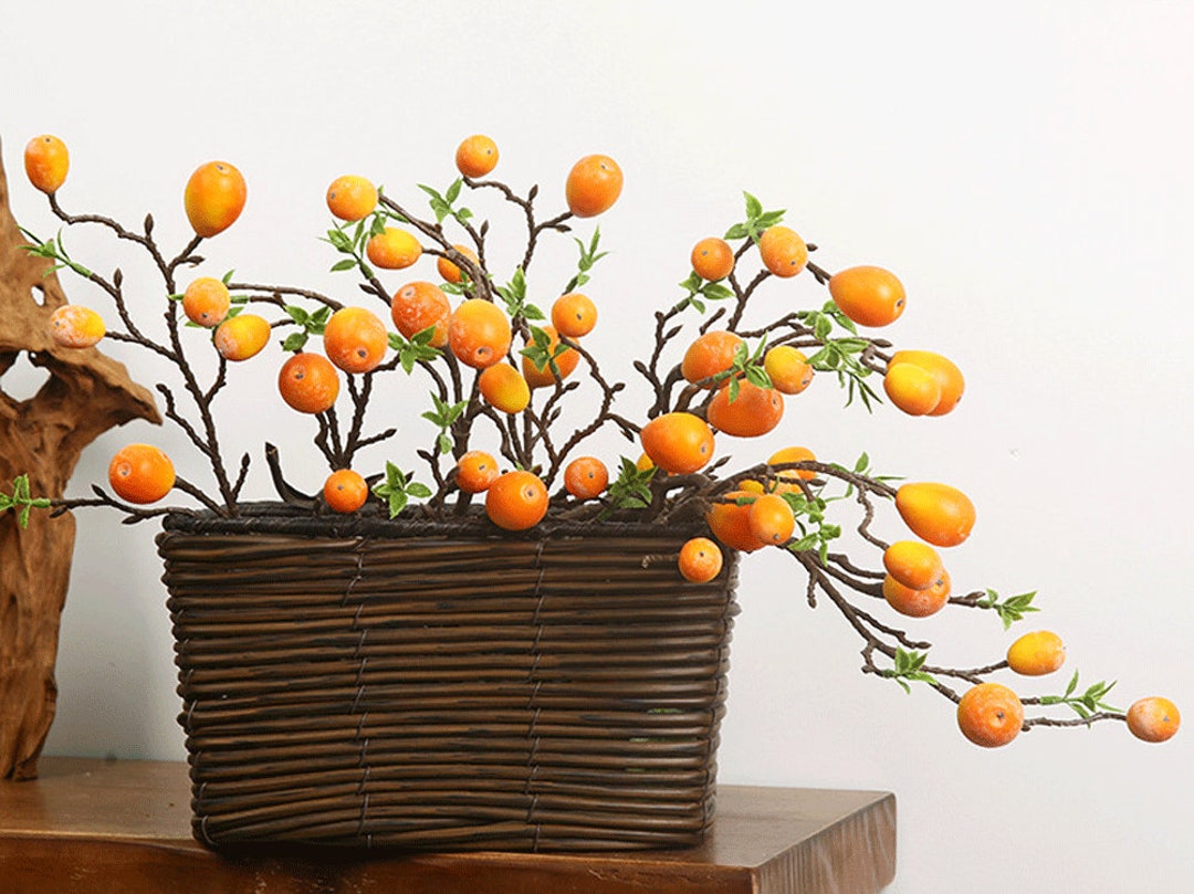 Loquat Branch With Tender Leaves, Fake Berry Craft, Rustic Autumn Fruit ...