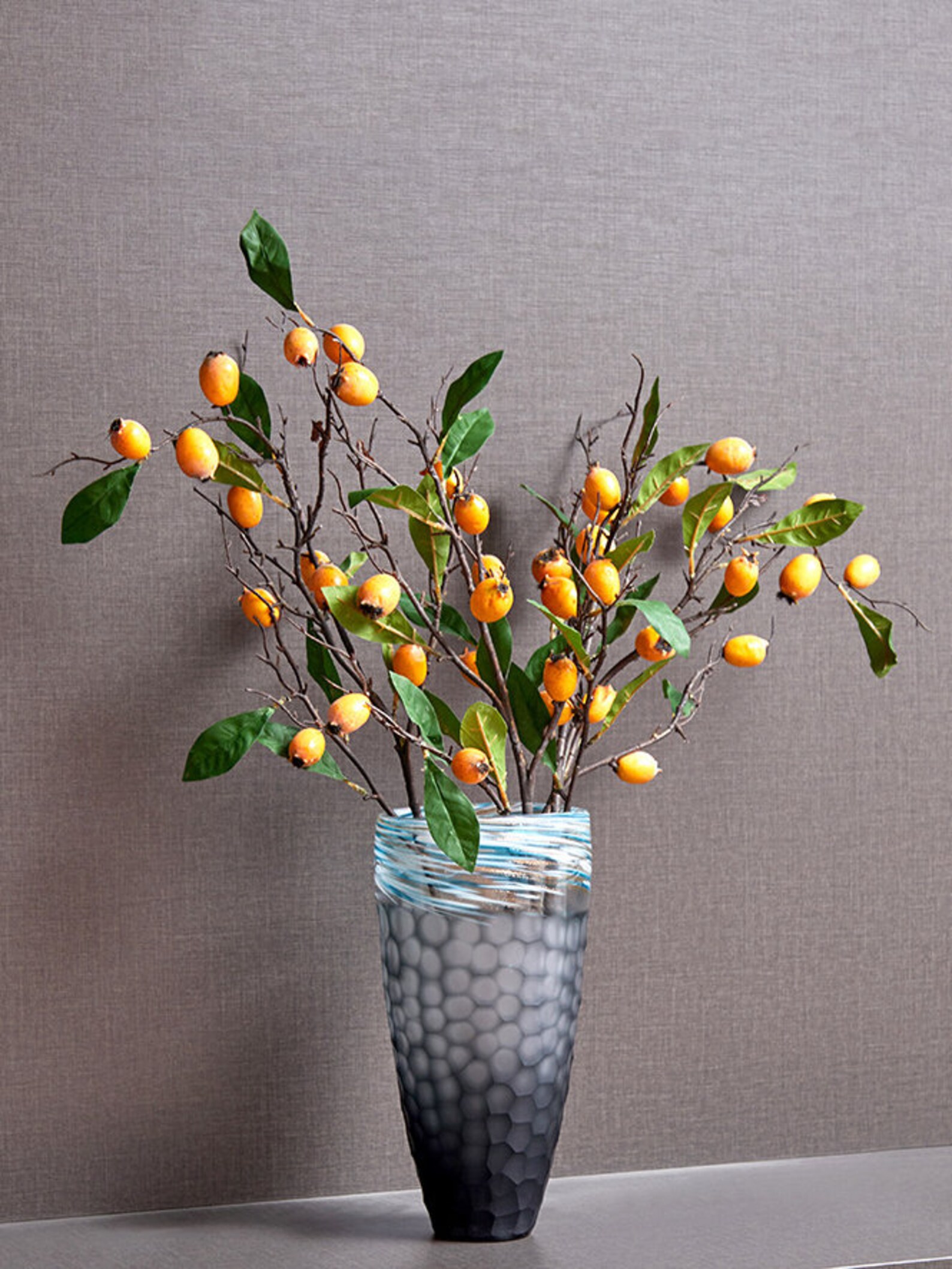 Loquat Fruit Long Branch With Leaves, Fake Berry Craft, Rustic Wild ...