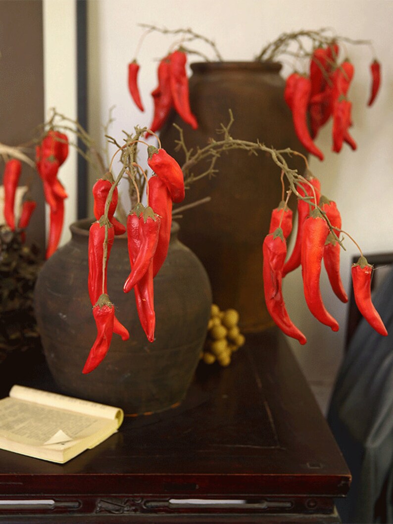 Artificial Hot Pepper Stem Rustic Dried Chilli Fruit Decor - Etsy