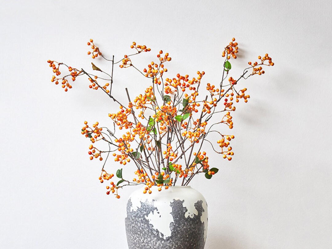 Berry Branch With Foliage, Rustic Small Holly Fruit Craft, Artificial ...