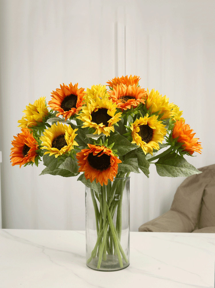 Real Touch Sunflower Stems With Leaves Artificial Flower - Etsy