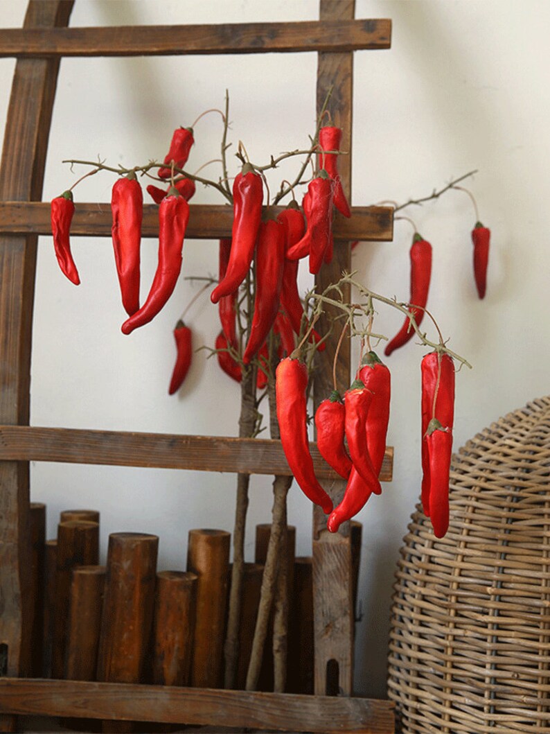 Artificial Hot Pepper Stem Rustic Dried Chilli Fruit Decor - Etsy
