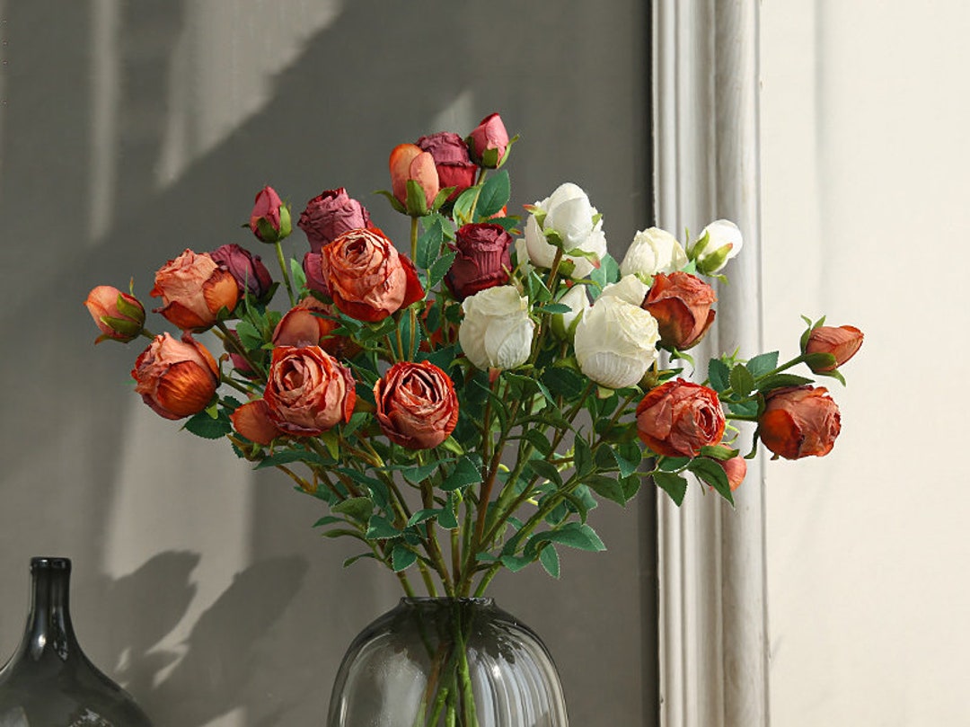 Dried Rose Stem With Bud, Artificial Flowers, Home Floral Decor ...