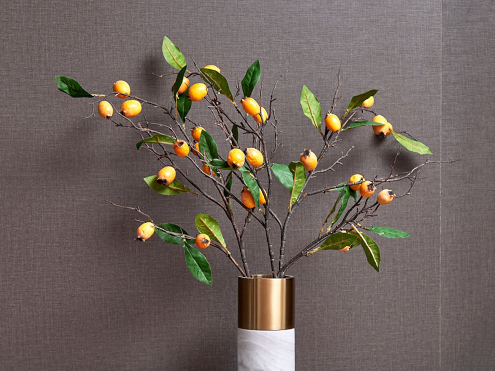 Loquat Fruit Long Branch With Leaves, Fake Berry Craft, Rustic Wild ...