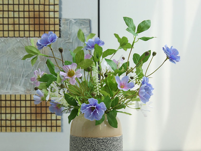 Fake Cosmos Daisy Bouquet With Leaves, Small Wildflower Bundle ...