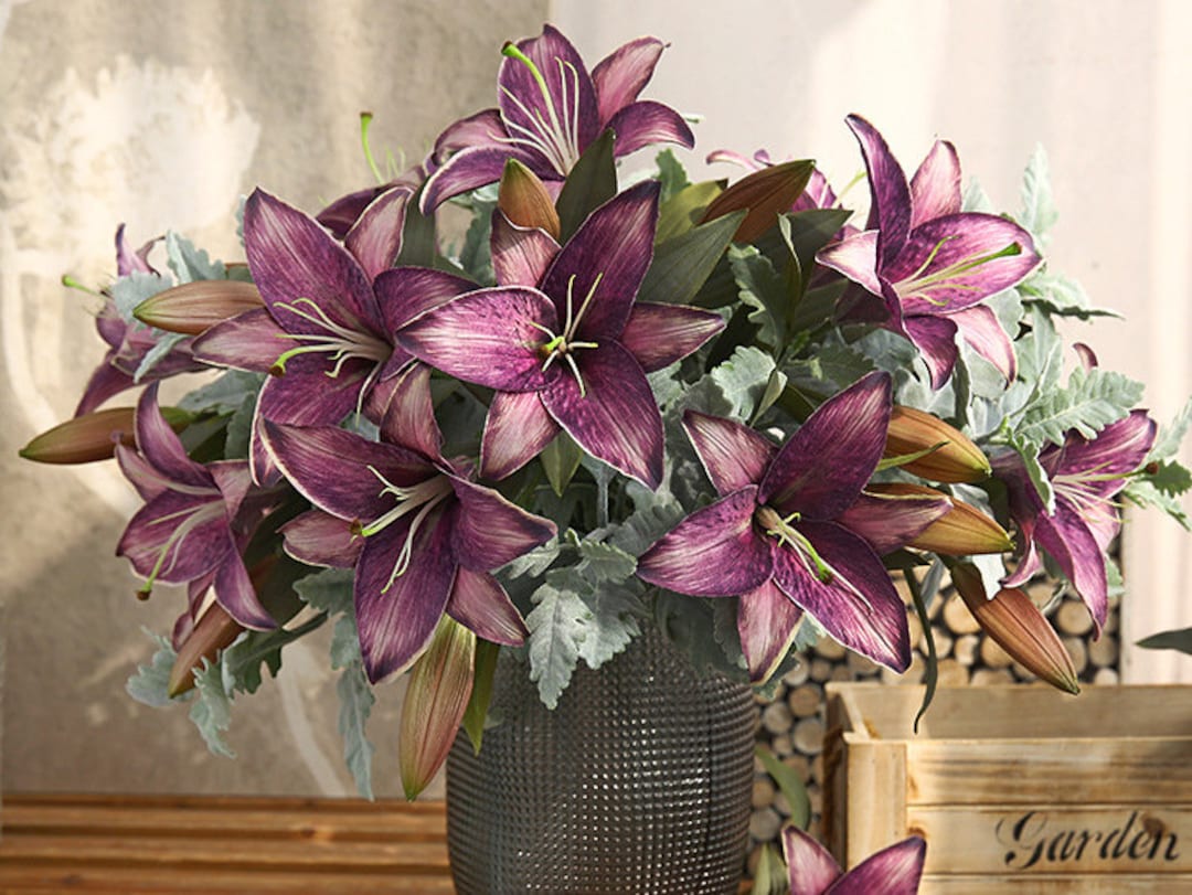 Vintage Lily Stem, Artificial Lily Flower, Fake Lily With Bud, Home ...