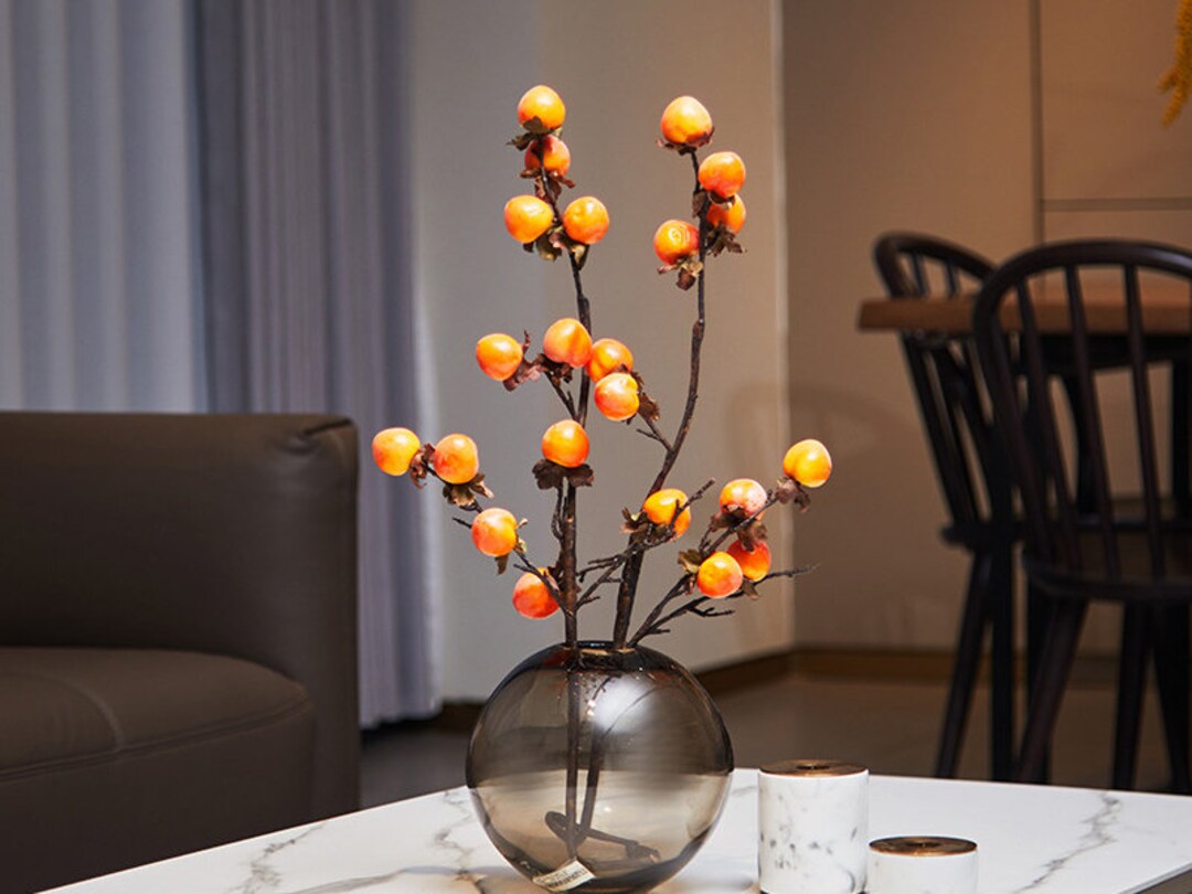 Small Persimmon Branch, Fall Fruit Craft, Rustic Berry Stem, Home ...