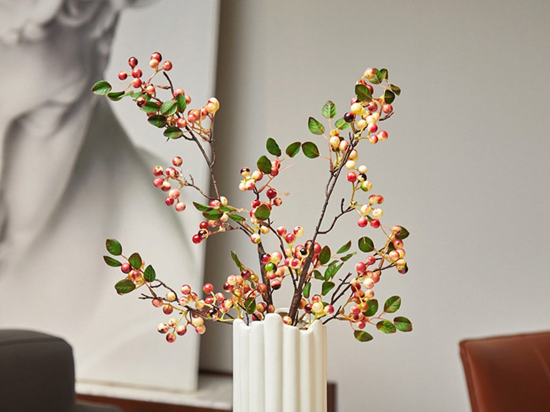 Fake Berry Branch With Leaves, Faux Holly Twigs, Rustic Wild Fruit ...