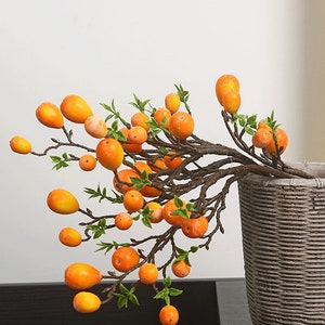 Loquat Branch With Tender Leaves, Fake Berry Craft, Rustic Autumn Fruit ...