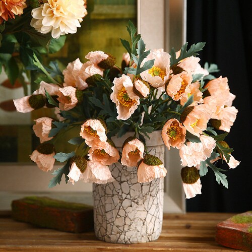Artificial Poppy Stem Fake Flower With Foliage Wedding Floral - Etsy