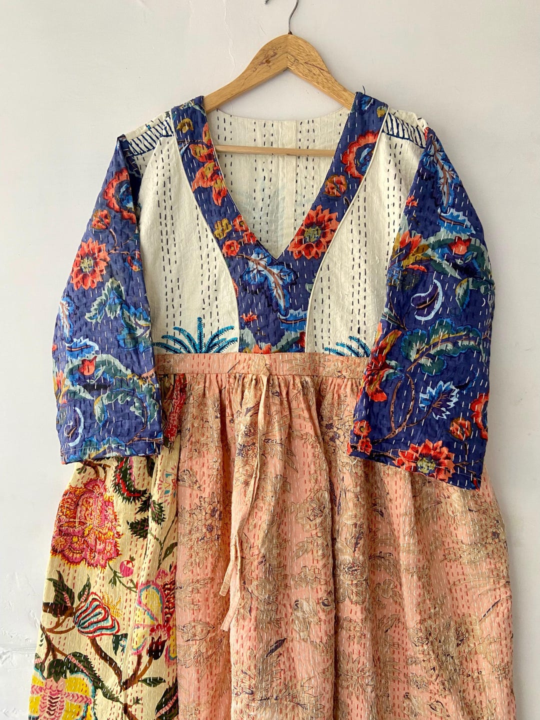 Kantha Patchwork Cotton Dress, Blockprint Cotton Dress, Woman Clothing ...