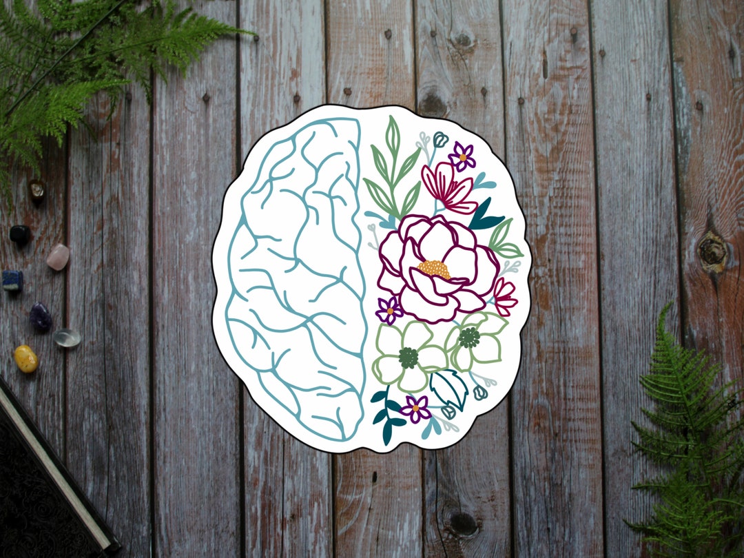 Floral Brain, Mental Health Awareness, Floral, Water Bottle Sticker ...