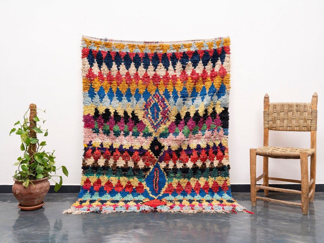 Moroccan Handmade Blue Gray Boucherouite Area Rug 180x125cm / 6x4 Ft ...