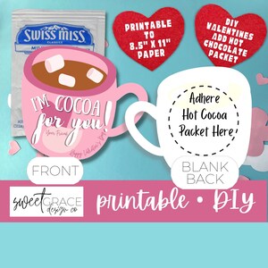 Hot Cocoa Kids Valentine Printable, DIY Hot Chocolate Valentine Gift ...