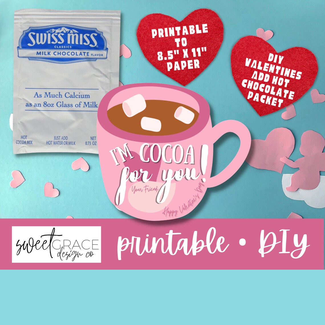 Hot Cocoa Kids Valentine Printable DIY Hot Chocolate | Etsy