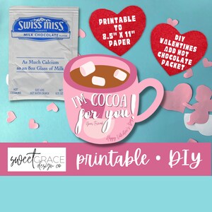 Hot Cocoa Kids Valentine Printable, DIY Hot Chocolate Valentine Gift ...