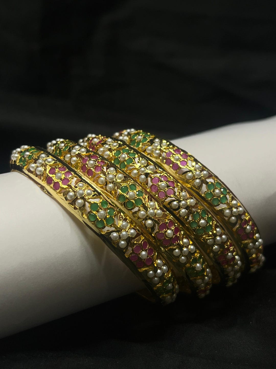Hyderabadi Nizam Bangles Set Brass and Quartz Stone With Moti Work ...