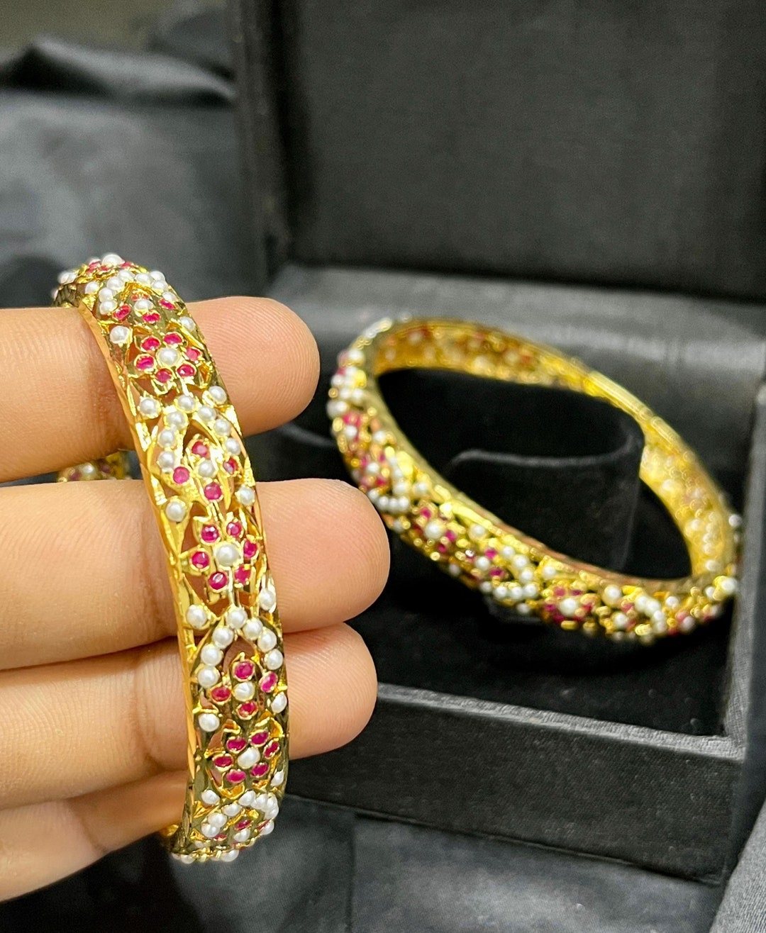 Hyderabadi Jadau Bangles Set Indian Bridal Bangles Wedding and Casual ...