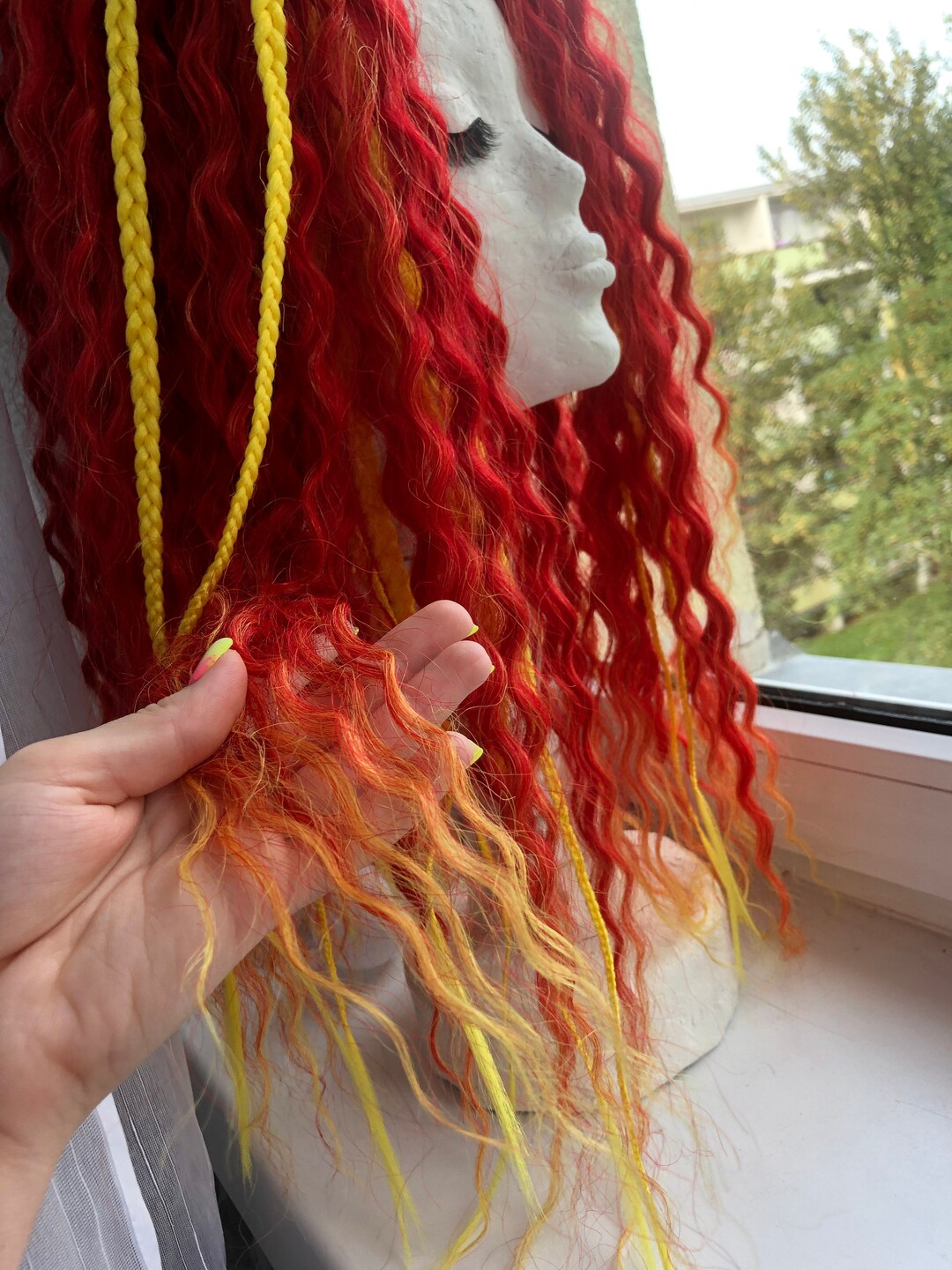 Hot Red De Dreads, Wave Dreads, Set Dreads With Braids, Curly De Dreads ...