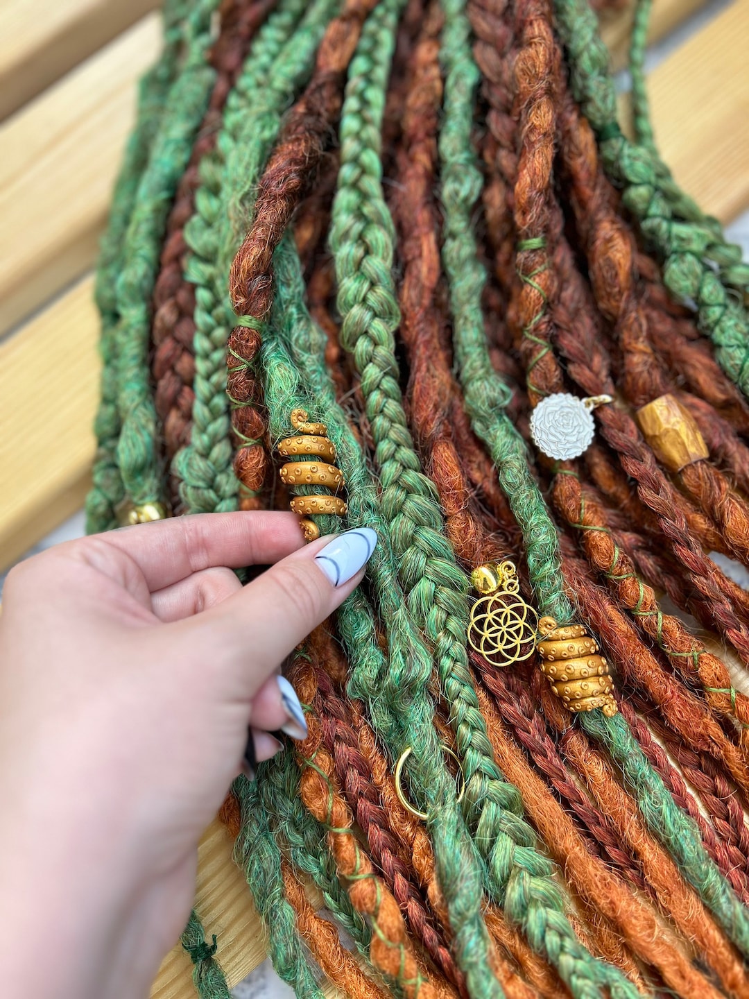 Mix of SE Dreads and Braids, Rust Orange With Green Dreads, Textured ...