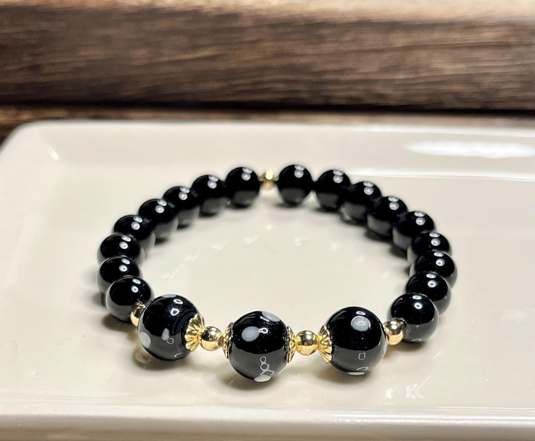 Black Onyx Conta Di Ojo Stretch Bracelet - Etsy