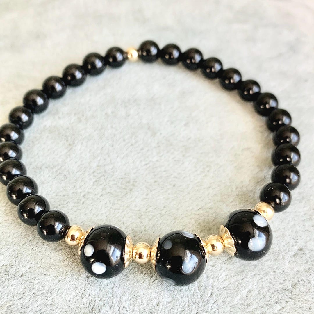 Black Onyx Gemstone Conta Di Ojo Stretch Bracelet - Etsy