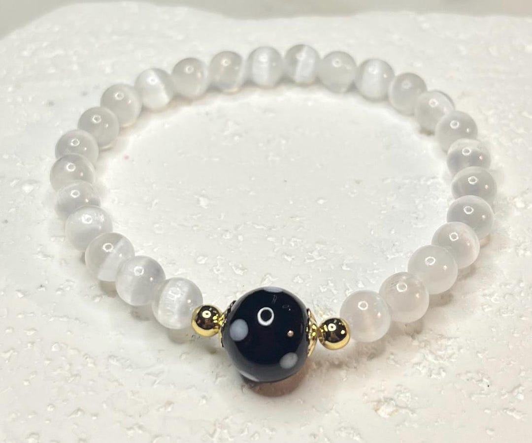 Selenite Conta Di Ojo Gemstone Stretch Bracelet - Etsy